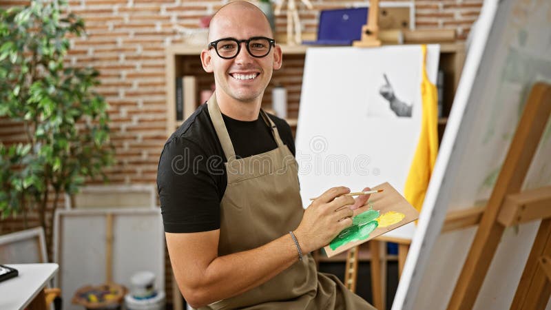 Young Hispanic Man Artist Smiling Confident Drawing at Art Studio Stock ...