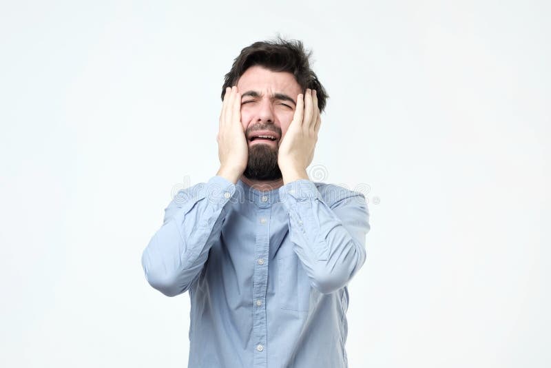 Young Hispanic Man with Beard is Crying Stock Image - Image of ...