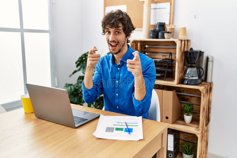 Young Hispanic Man with Beard Working at the Office Using Computer ...