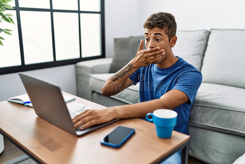 Young Hispanic Man Gesturing Sign Language on Video Call at Home Stock ...