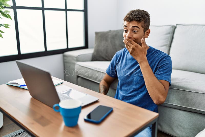 Young Hispanic Man Gesturing Sign Language on Video Call at Home Stock ...