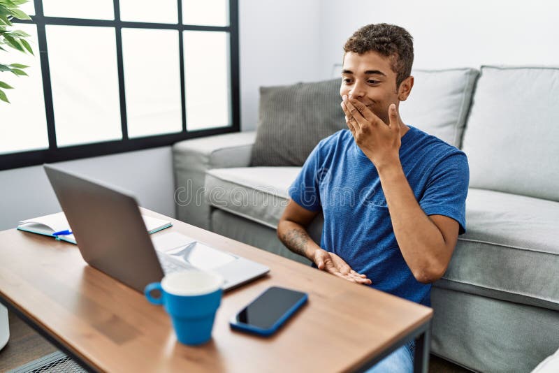 Young Hispanic Man Gesturing Sign Language on Video Call at Home Stock ...