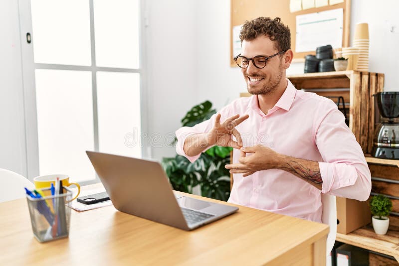 Young Hispanic Man Having Video Call Communicating with Deaf Sign ...