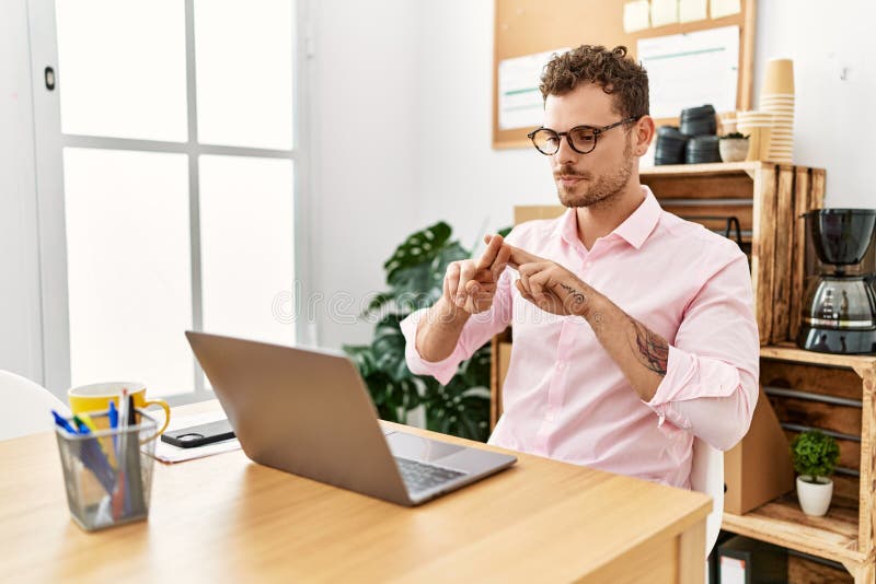 Young Hispanic Man Having Video Call Communicating with Deaf Sign ...