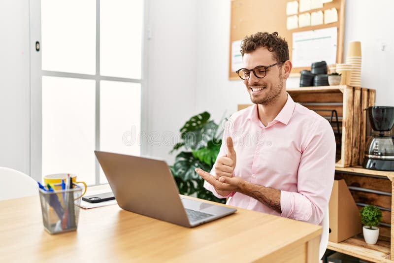 Young Hispanic Man Having Video Call Communicating with Deaf Sign ...