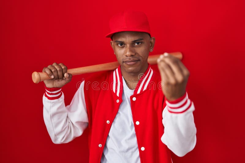Young Hispanic Man Playing Baseball Holding Bat Doing Italian Gesture ...