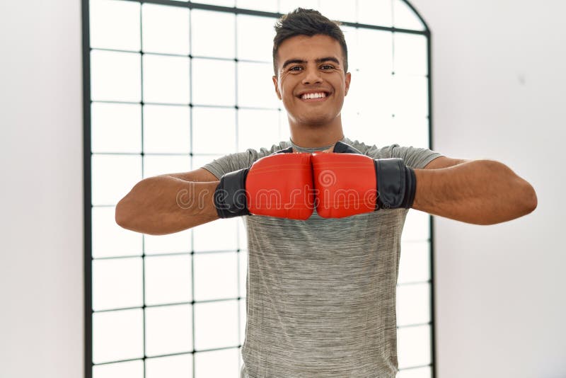 Young Hispanic Man Smiling Confident Boxing at Sport Center Stock Image ...