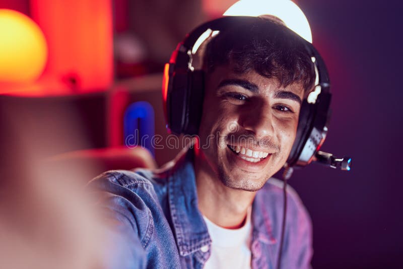 Young Hispanic Man Streamer Smiling Confident Make Selfie by Camera at ...