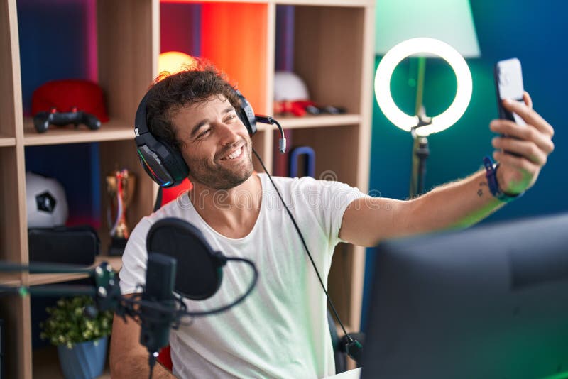 Young Hispanic Man Streamer Smiling Confident Make Selfie by Smartphone ...