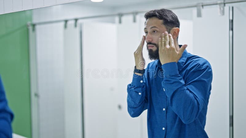 Young Hispanic Man Washing Face at Bathroom Stock Photo - Image of ...