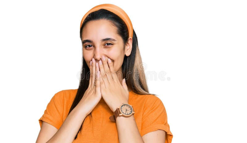 Young Hispanic Woman Wearing Casual Clothes Laughing And Embarrassed