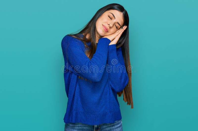 Young Hispanic Woman Wearing Casual Clothes Sleeping Tired Dreaming And