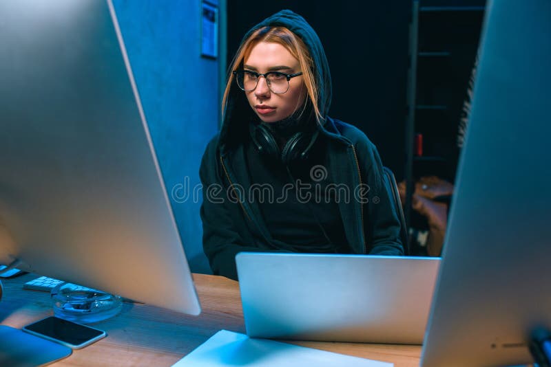 Serious Young Hacker Developing Stock Photo - Image of digitaldevice ...