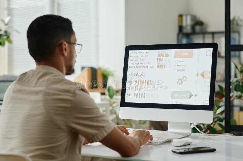 Looking through Statistic Data on Screen Stock Photo - Image of ...