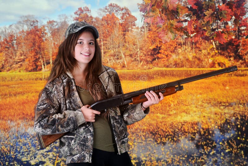 Young Hunter in the Fall stock photo. Image of girl, woods - 73608800