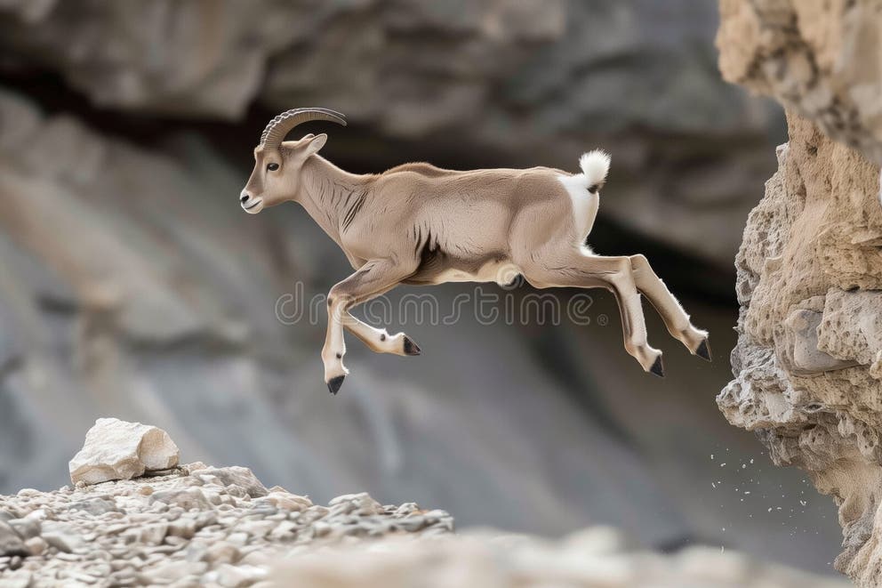 Young Ibex Jumping Across a Gap in the Cliffside Stock Image - Image of ...