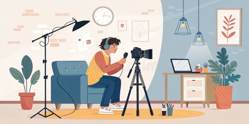 Young Indian Content Creator Recording a Video with Professional Camera ...