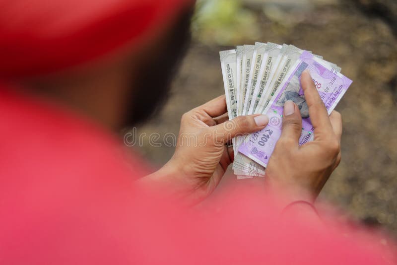 Young Indian Farmer Counting Money Stock Image - Image of currency ...