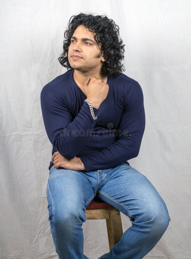 Young Indian Male Model Wearing Blue Tshirt Stock Image - Image of ...