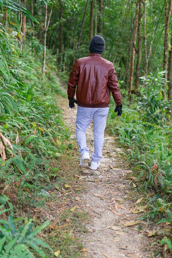 Young Indian Man Adventures in the Deep Forest. Man Walking in the ...