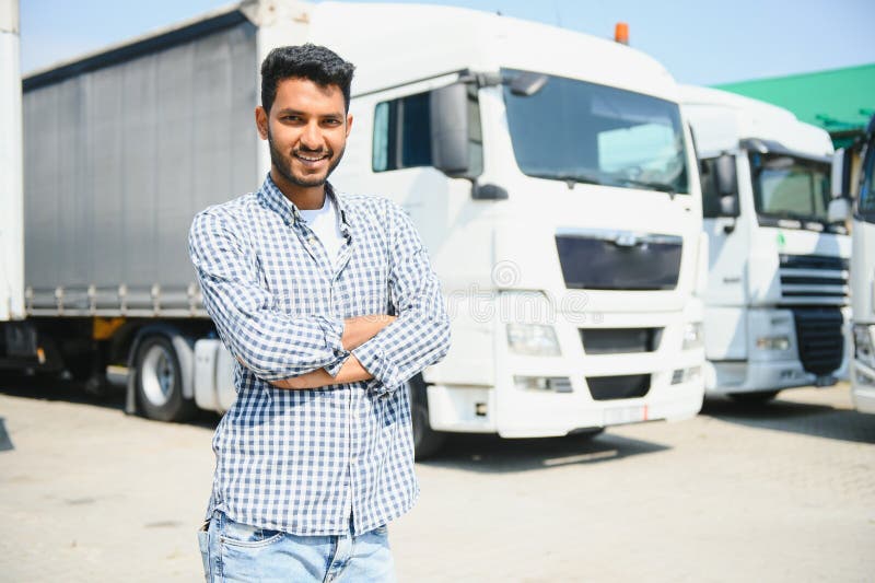Young Indian Man Standing in Front of His Truck. Stock Image - Image of ...