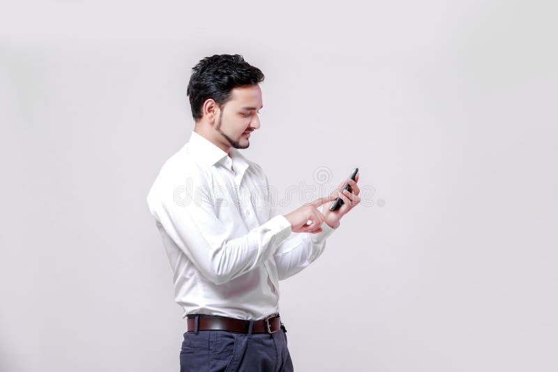 Young Indian Man Using Mobile Stock Image - Image of media, indian ...