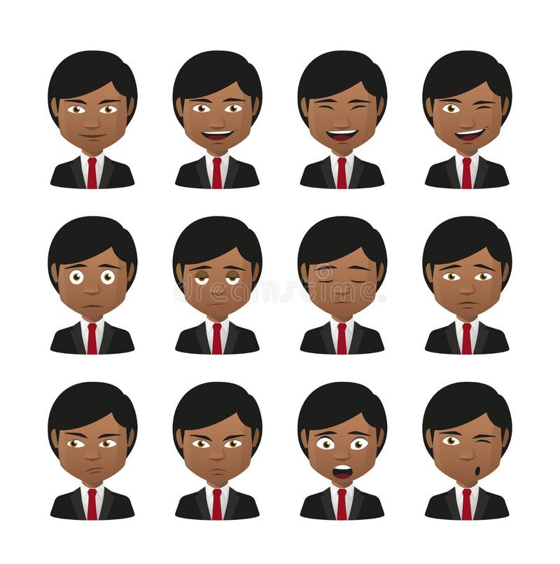 Young Indian Men Wearing Suit Avatar Expression Set Stock Illustration ...