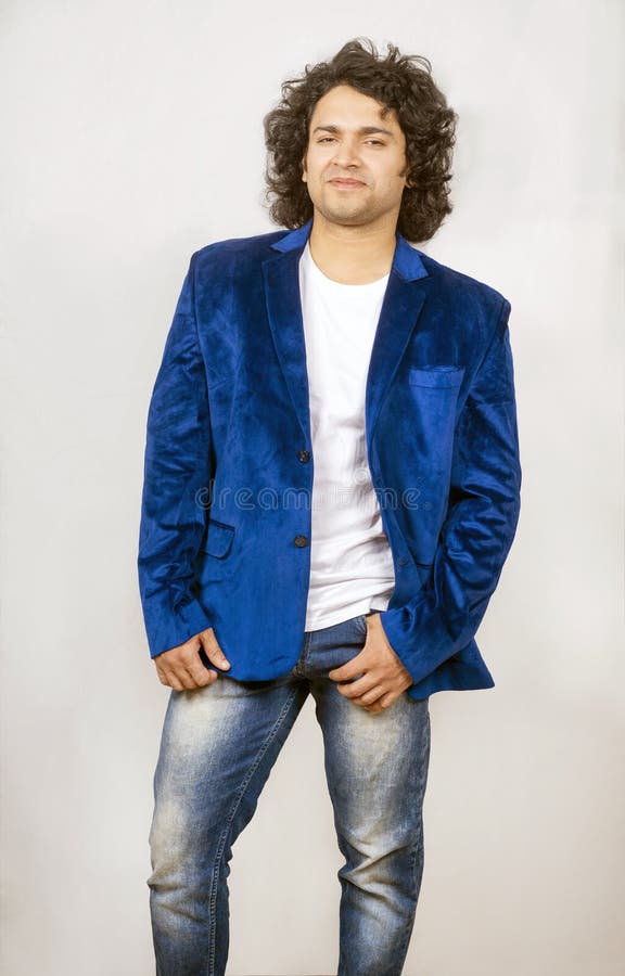 Young Indian Model Wearing Blue Blazer Stock Image - Image of wearing ...