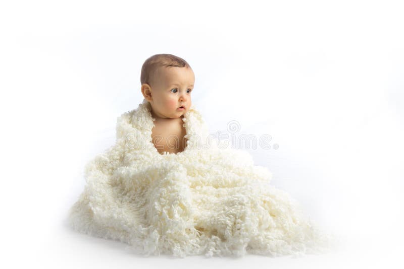 A Young Infant Sitting on a White Background Stock Image - Image of ...