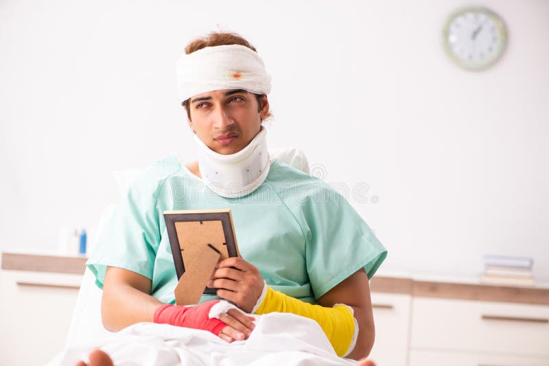 The Young Injured Man Staying in the Hospital Stock Image - Image of ...