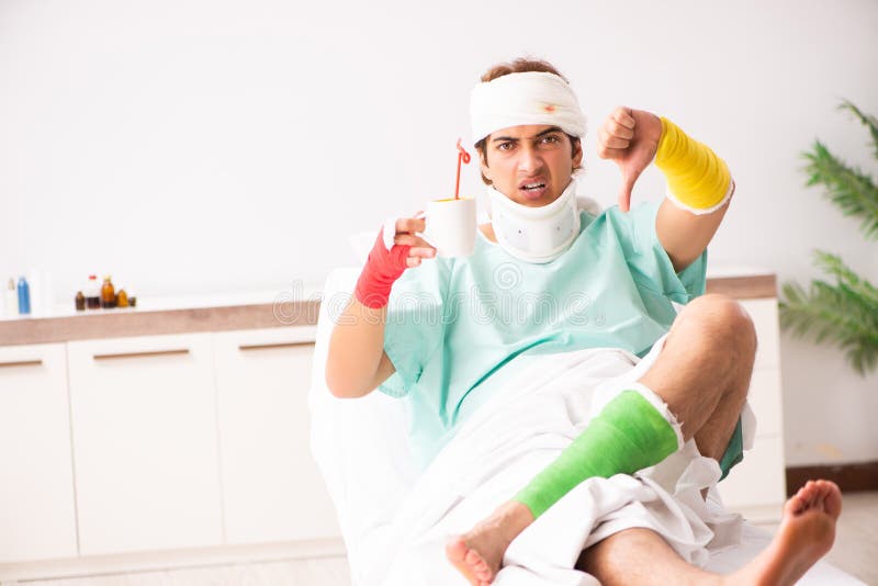 The Young Injured Man Staying in the Hospital Stock Image - Image of ...