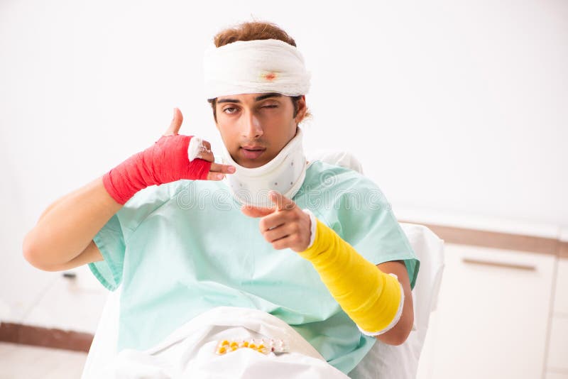 The Young Injured Man Staying in the Hospital Stock Image - Image of ...