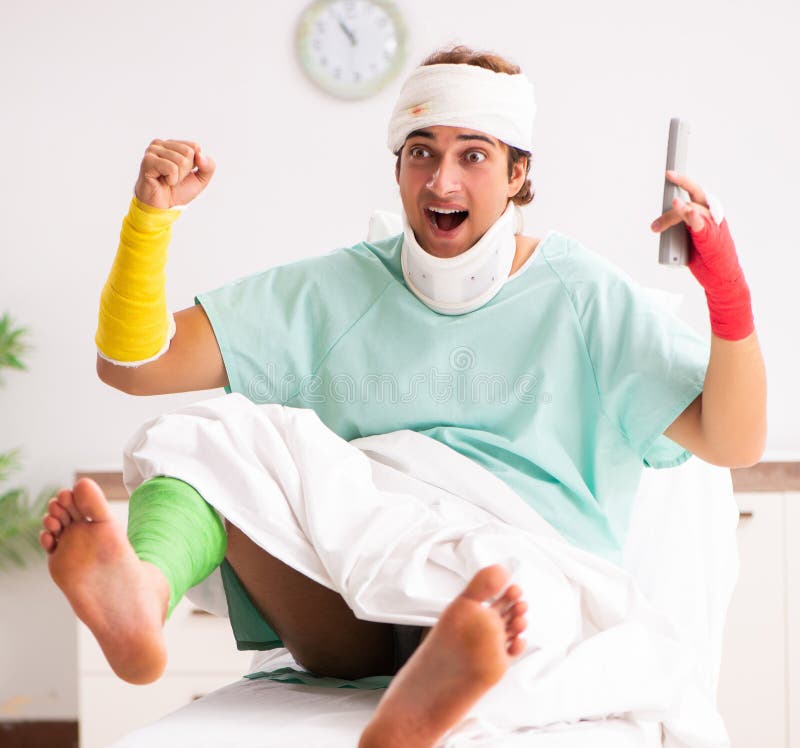 Young Injured Man Staying in the Hospital Stock Photo - Image of ...