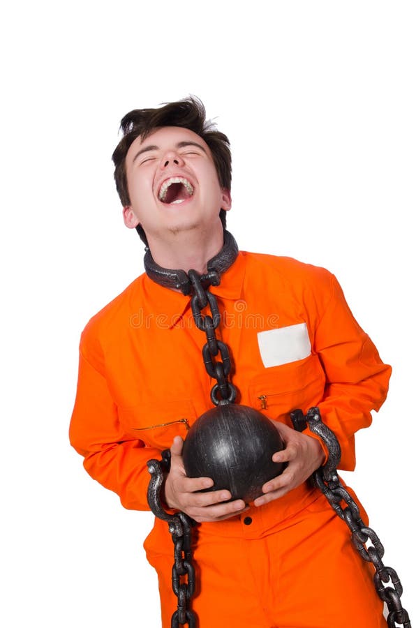 The Young Inmate with Chains Isolated on the White Stock Image - Image ...