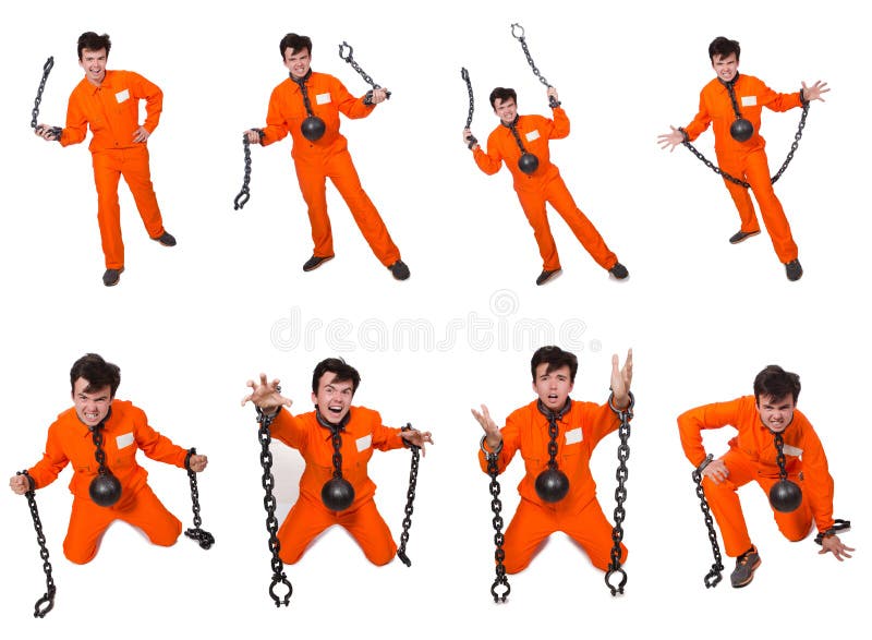 The Young Inmate with Chains Isolated on the White Stock Image - Image ...