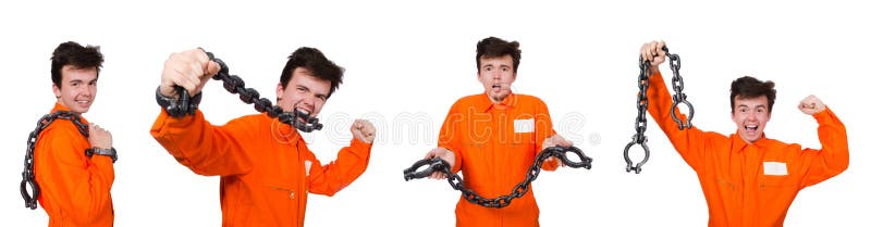 The Young Inmate with Chains Isolated on the White Stock Image - Image ...