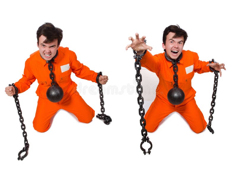 The Young Inmate with Chains Isolated on the White Stock Image - Image ...