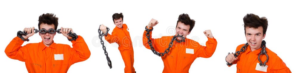The Young Inmate with Chains Isolated on the White Stock Image - Image ...