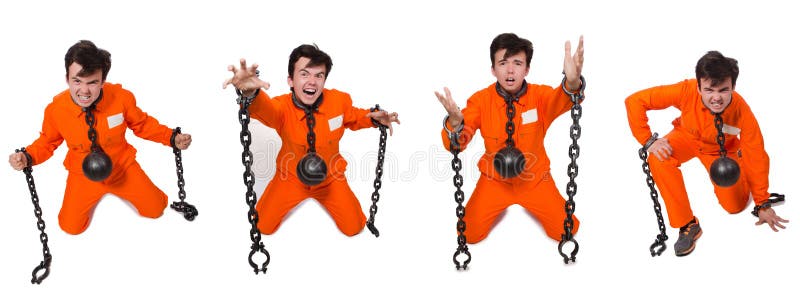 The Young Inmate with Chains Isolated on the White Stock Image - Image ...