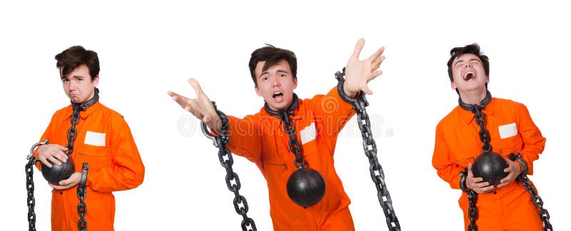 The Young Inmate with Chains Isolated on the White Stock Image - Image ...