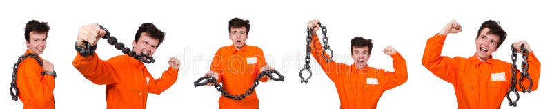 The Young Inmate with Chains Isolated on the White Stock Image - Image ...