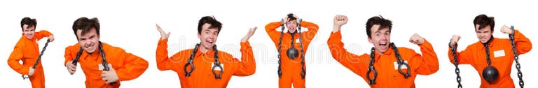 The Young Inmate with Chains Isolated on the White Stock Image - Image ...