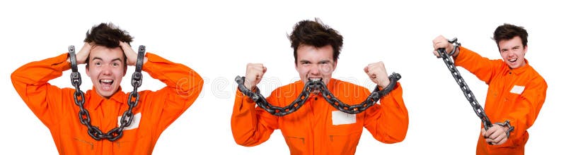The Young Inmate with Chains Isolated on the White Stock Image - Image ...