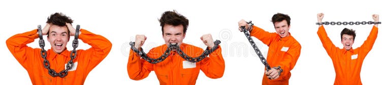 The Young Inmate with Chains Isolated on the White Stock Photo - Image ...