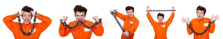 The Young Inmate with Chains Isolated on the White Stock Image - Image ...