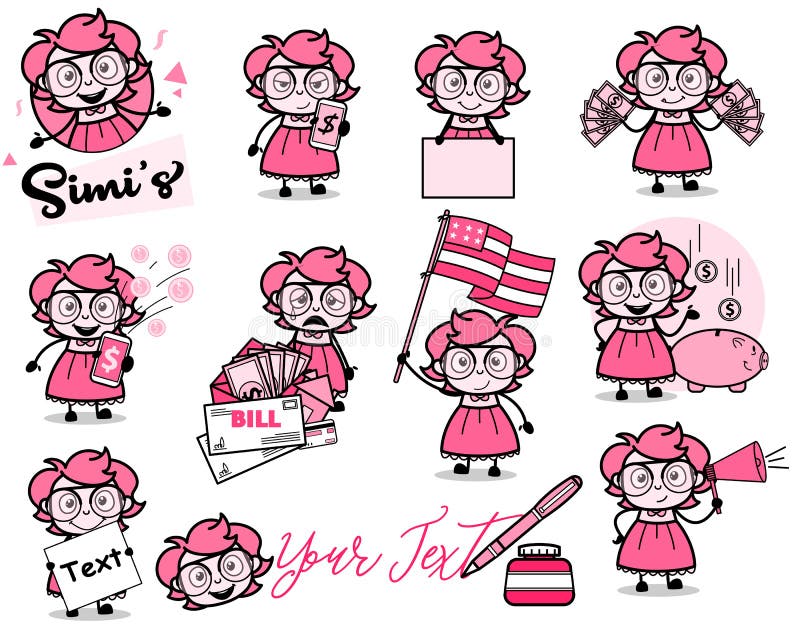 Young Intelligent Cartoon Lady - Set of Concepts Vector Illustrations ...