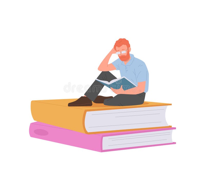 Young Intelligent Man Character Reading Book, Enjoying Self-development ...