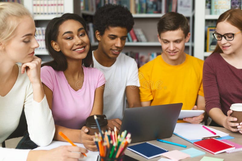 Young International Team of Students Studying at Library Stock Photo ...
