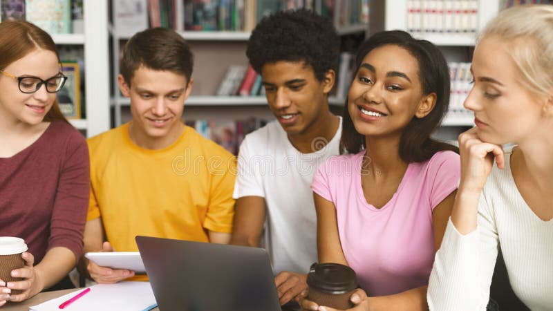 Young International Team of Students Studying at Library Stock Image ...