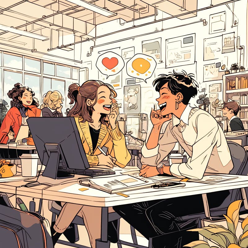 Young Interns Laughing and Collaborating in a Busy Modern Office Space ...